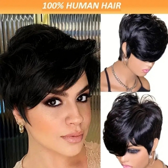 Hair | 8 Straight With Bang Pixie Cut 10 Human Hair Wig 1b | Poshmark